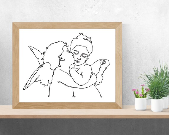 Angel One Line Drawing Abstract Art Digital Print Boho | Etsy