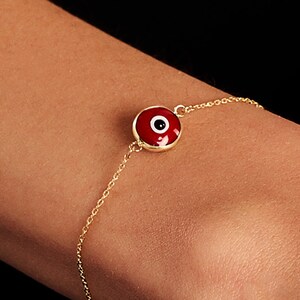14K Gold Red Evil Eye Bracelet Protection Charm Bracelet Evil Eye Link ...