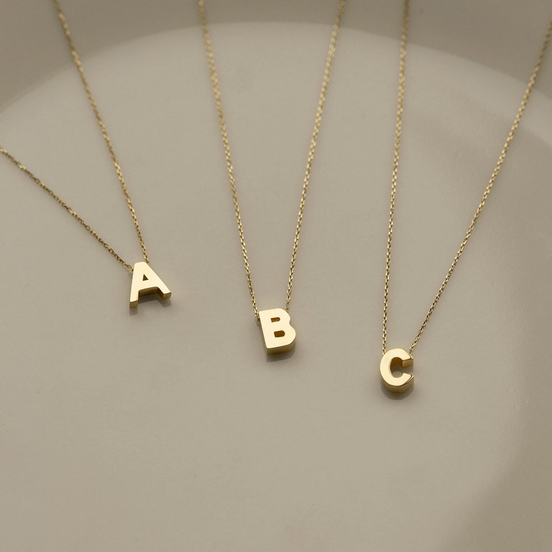 14k Solid Gold Initial Necklace: Personalized Letter Pendant Necklace ...