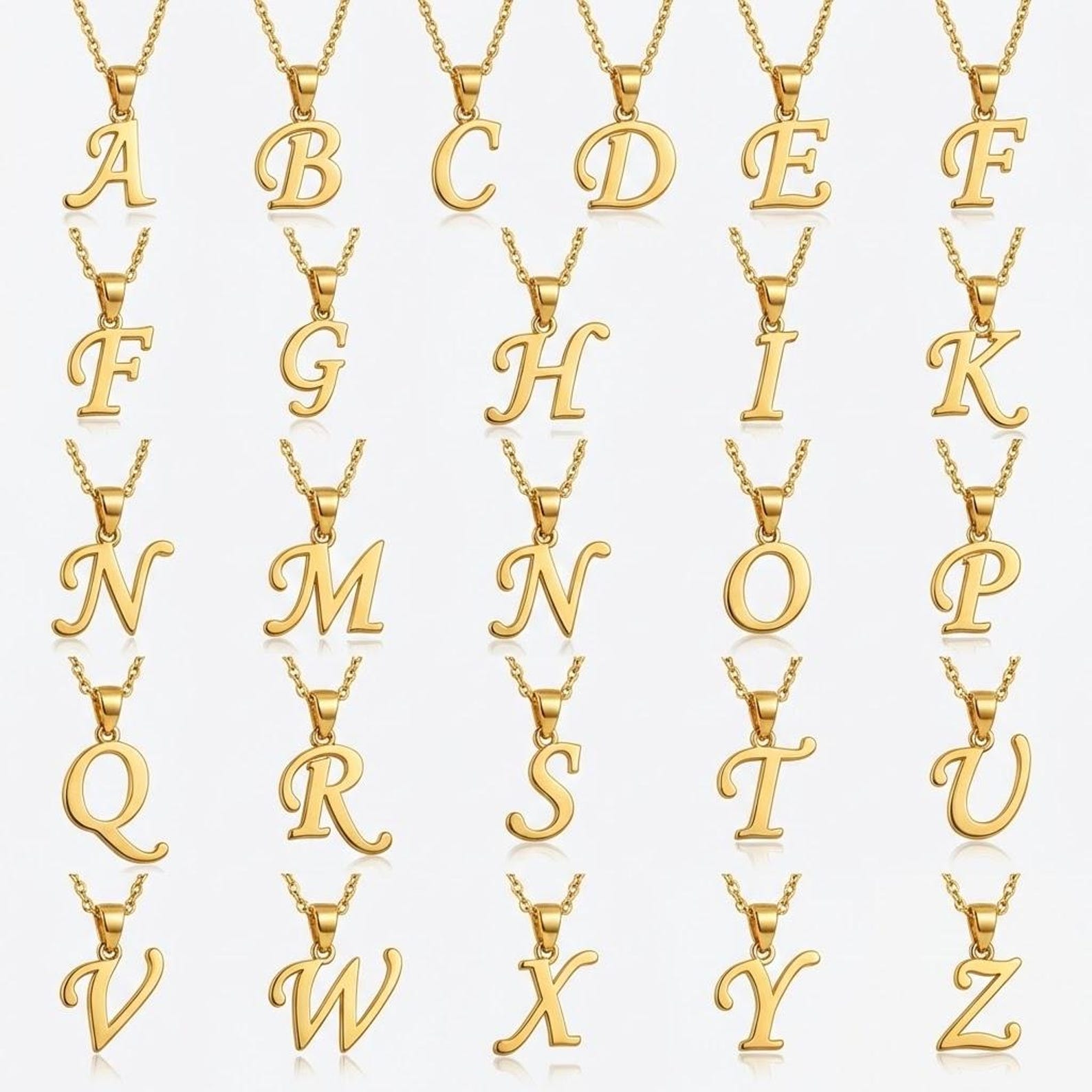 14k Solid Gold Letter Necklace: Cursive Script Initial Pendant Necklace ...