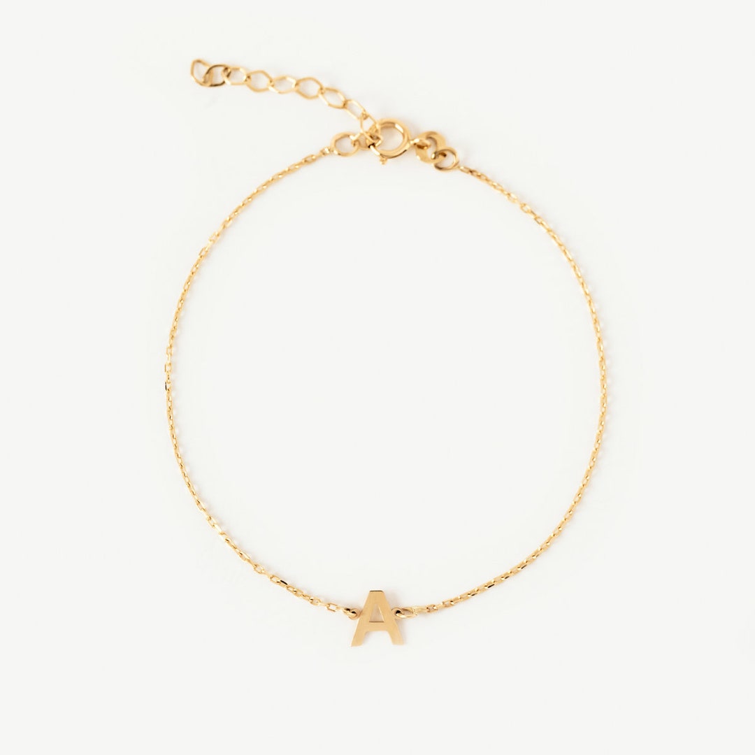 14K Solid Gold Initial Bracelet: Personalized Letter Jewelry - Etsy