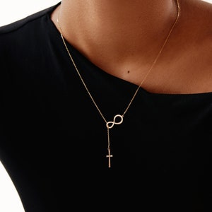 14K Solid Gold Infinity Cross Necklace: Dainty Religious Jewelry - Etsy
