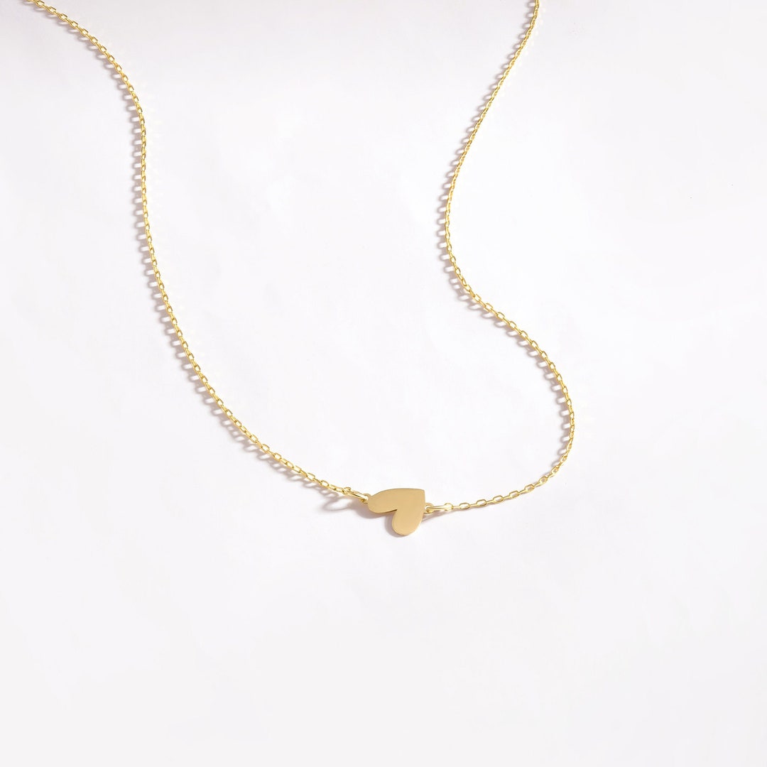 Sideway Heart Necklace in 14k Solid Gold for Women - Love Necklace ...