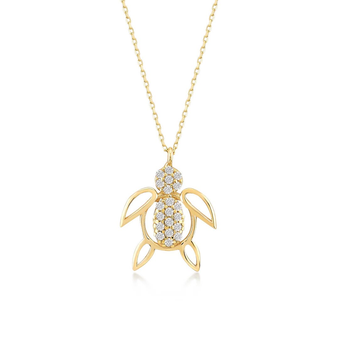 14k Solid Gold Turtle Necklace/ 14k Real Gold Sea Tortoise Necklace for ...