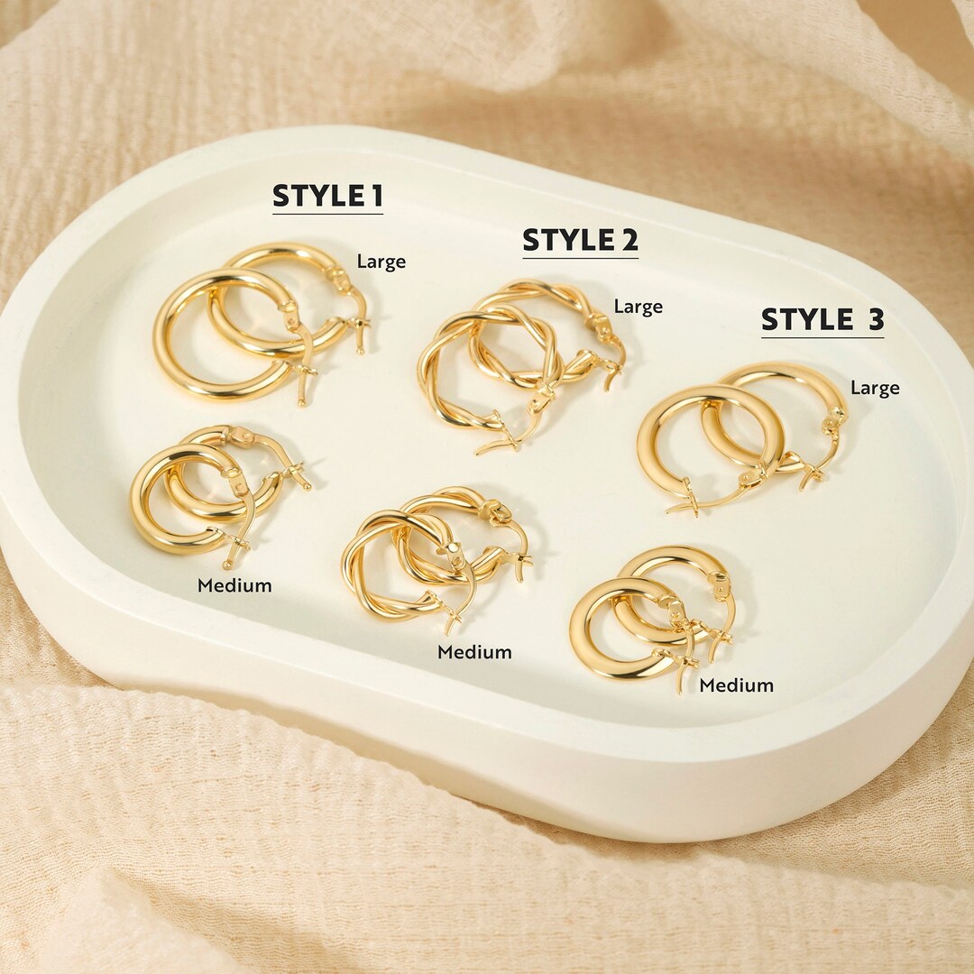 14k Small Gold Hoops Classic Thin Hoops Gold Thick Huggies - Etsy