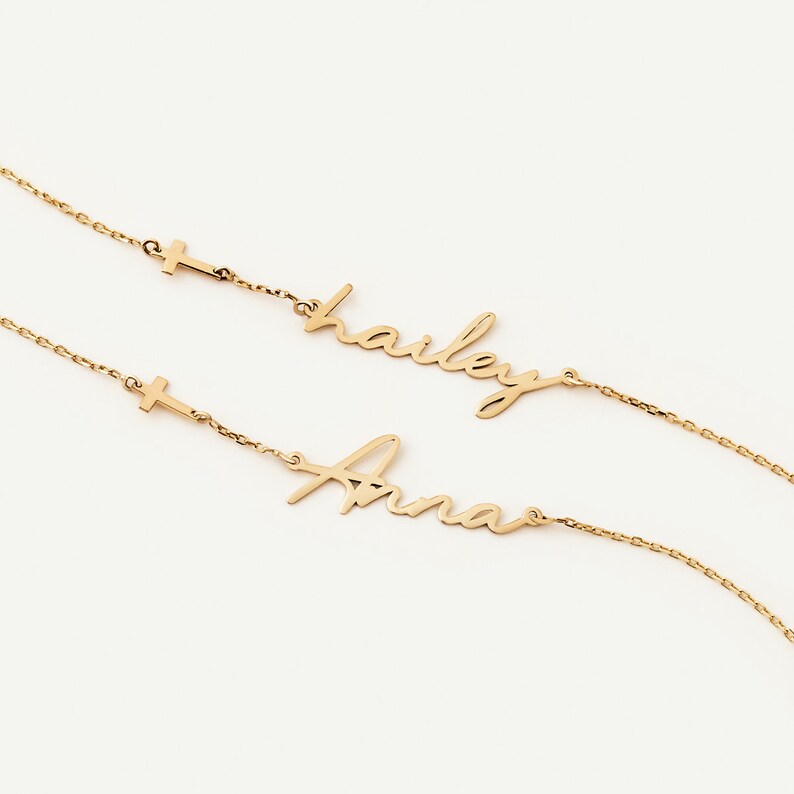 Custom 14K Solid Gold Cross Name Bracelet: Personalized Christian ...