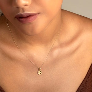 14k Solid Gold Letter Necklace: Cursive Script Initial Pendant Necklace ...