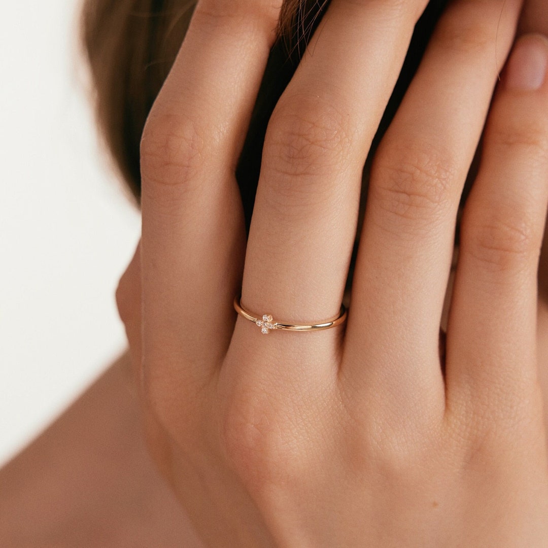 14K Gold Diamond Cross Ring for Women 14K Solid Gold Christian Cross ...