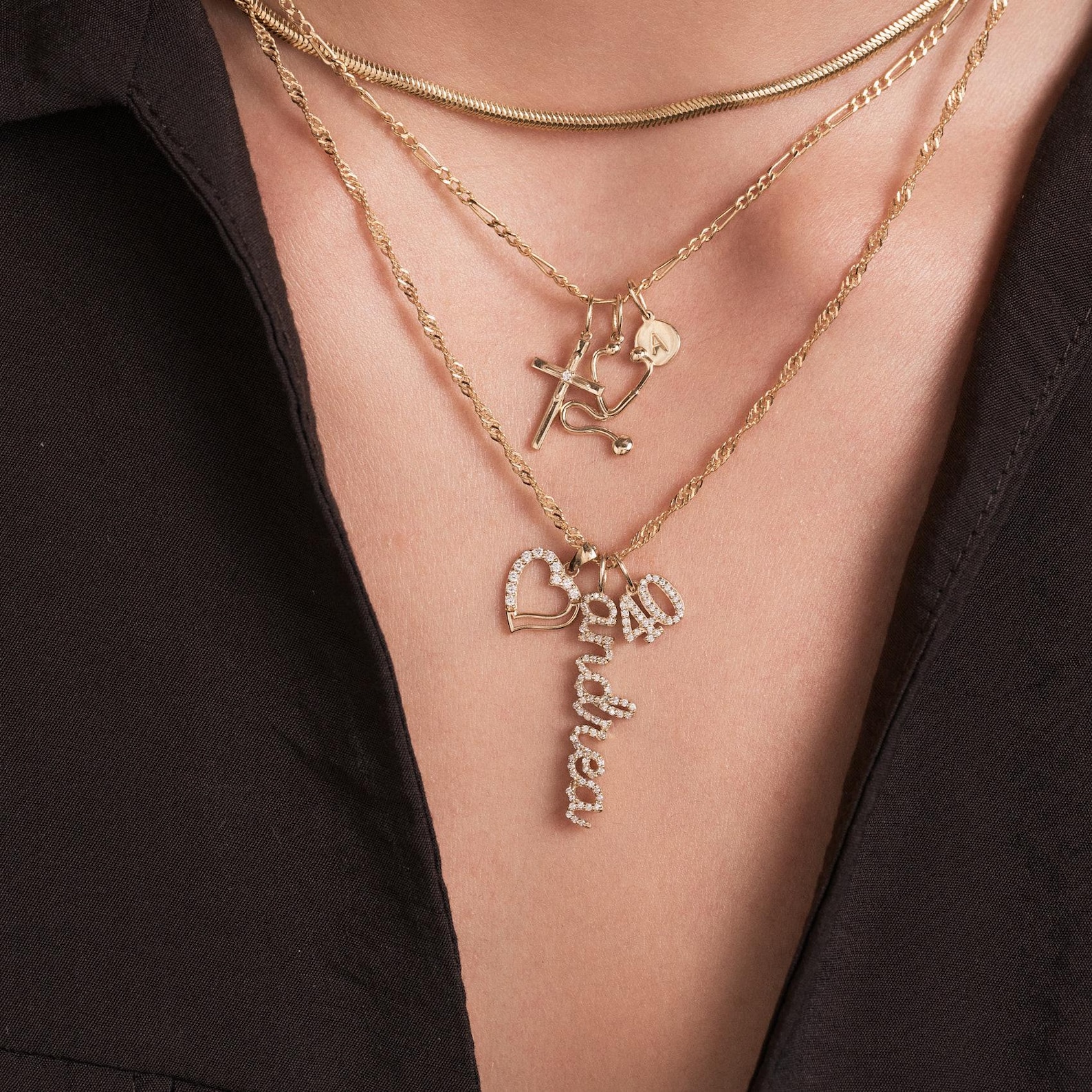 Dainty 10K or 14K Solid Gold Diamond Number Pendant - Personalized ...