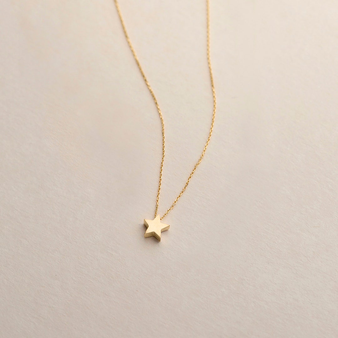 14k Solid Gold Star Necklace • Star Pendant Necklace • Celestial ...