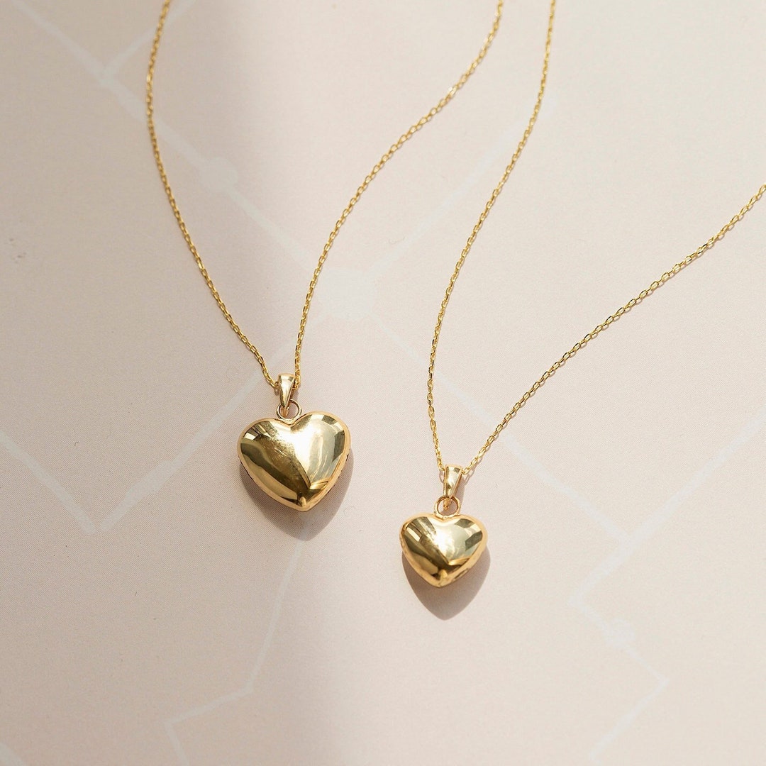 14k Solid Gold Puffed Heart Necklace: Heart Jewelry for Women - Etsy