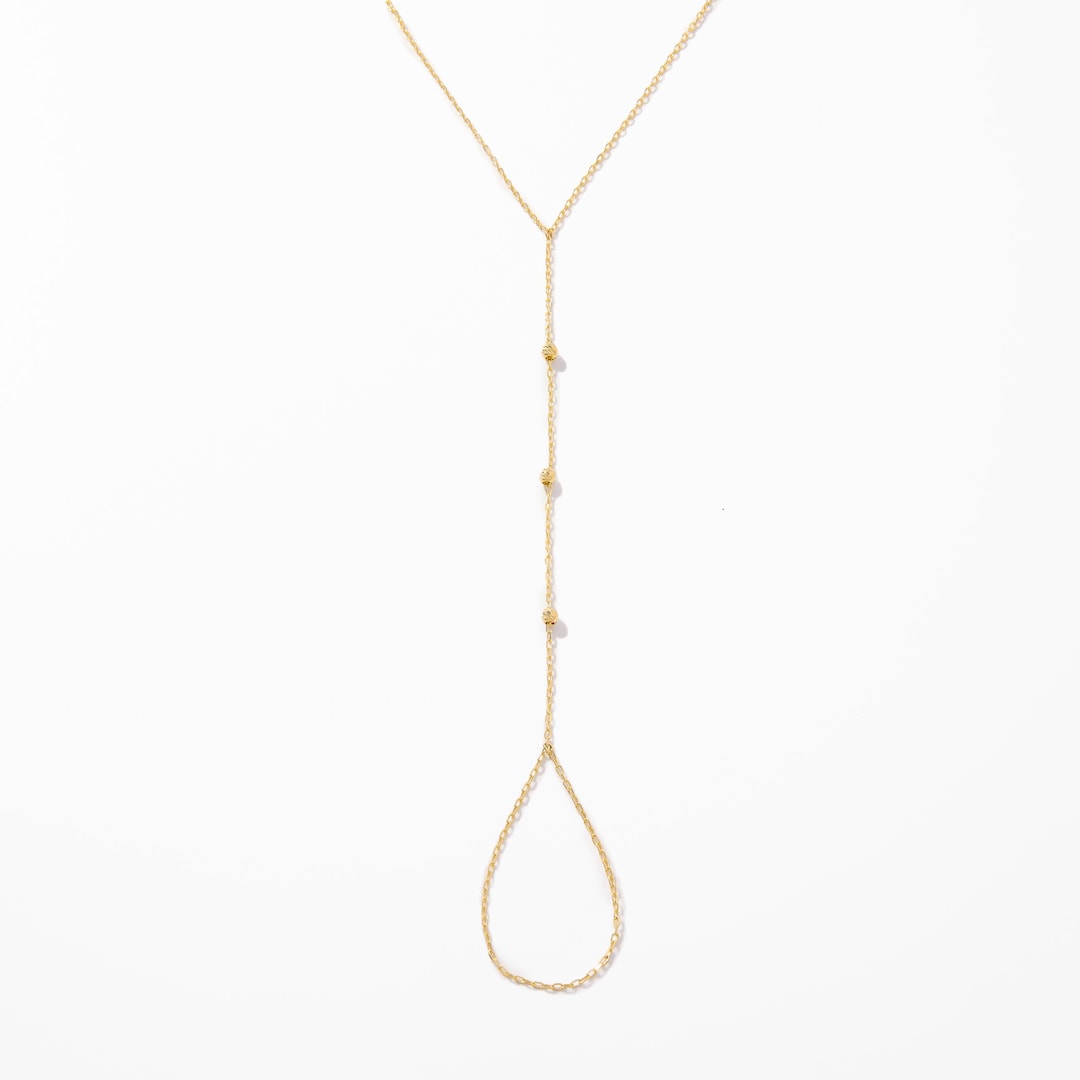 10K or 14K Solid Gold Hand Chain Bracelet: Station Bracelet for Women ...
