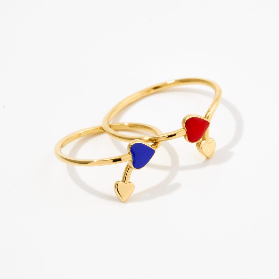 Enamel Heart Ring in 14K Solid Gold | Heart Stacking Ring for Women | Stackable Rings in Real ...