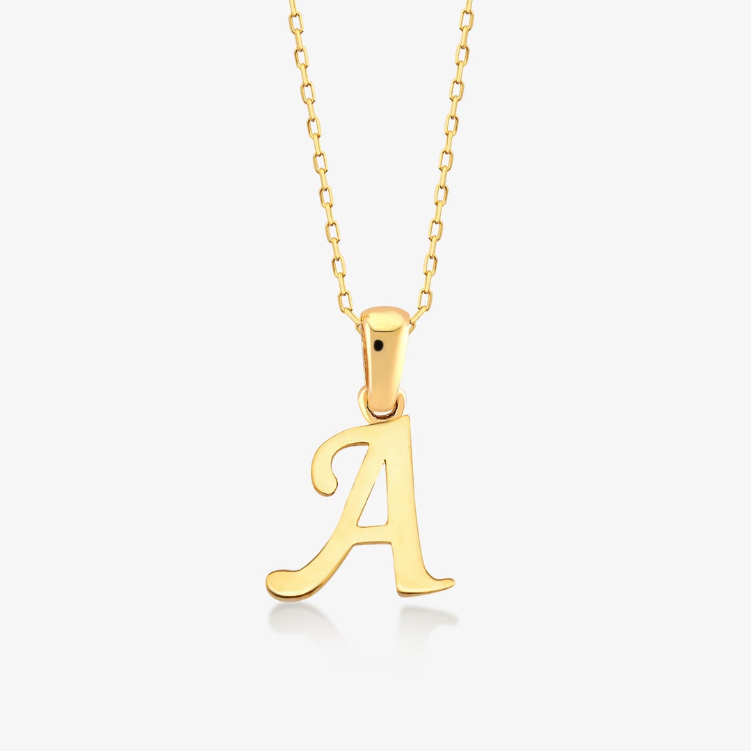 14k Solid Gold Letter Necklace: Cursive Script Initial Pendant Necklace ...