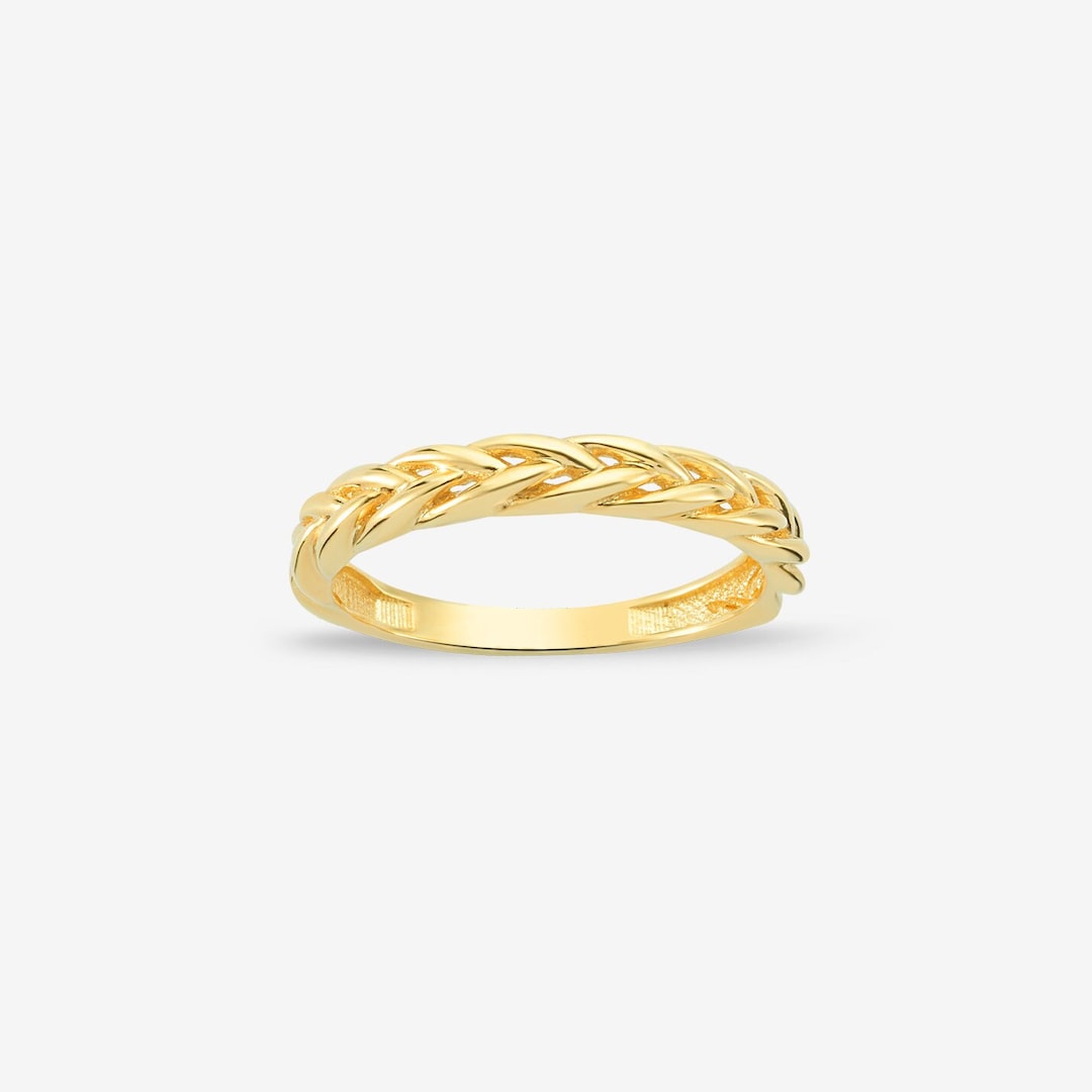 10K 14k Solid Gold Braid Pattern Ring • Stackable Braided Ring • Braid ...