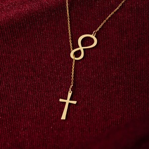 14K Solid Gold Infinity Cross Necklace: Dainty Religious Jewelry - Etsy