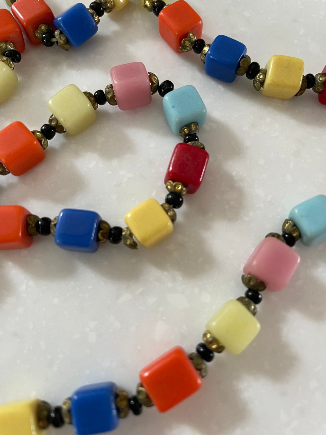 Bohemian Square Glass Bead Necklace - Etsy