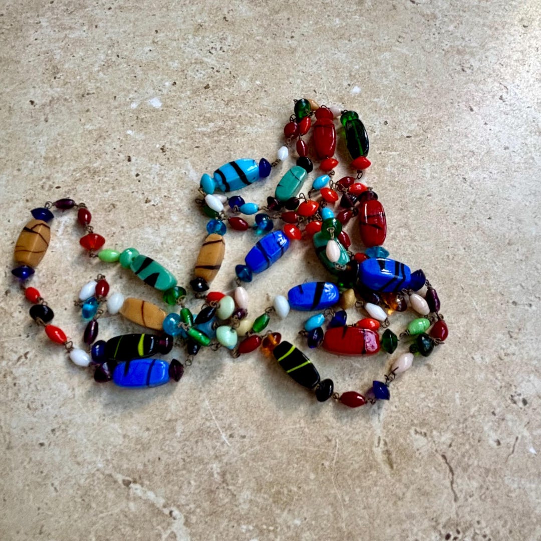 Vintage Flapper Czech Colourful Glass Bead Long Necklace - Etsy