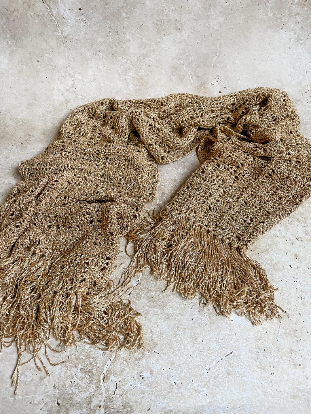 Hand Crochet Gold Thread Shawl Scarf - Etsy