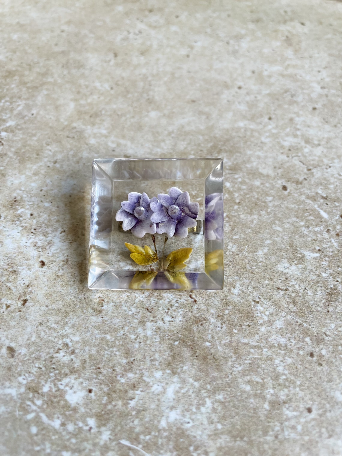 Lucite Reverse Carved Flower Brooch - Etsy