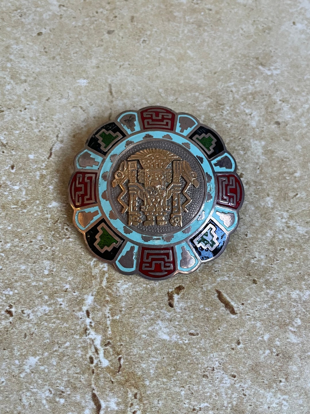 Antique Peruvian Silver Enamel Brooch/pendant - Etsy