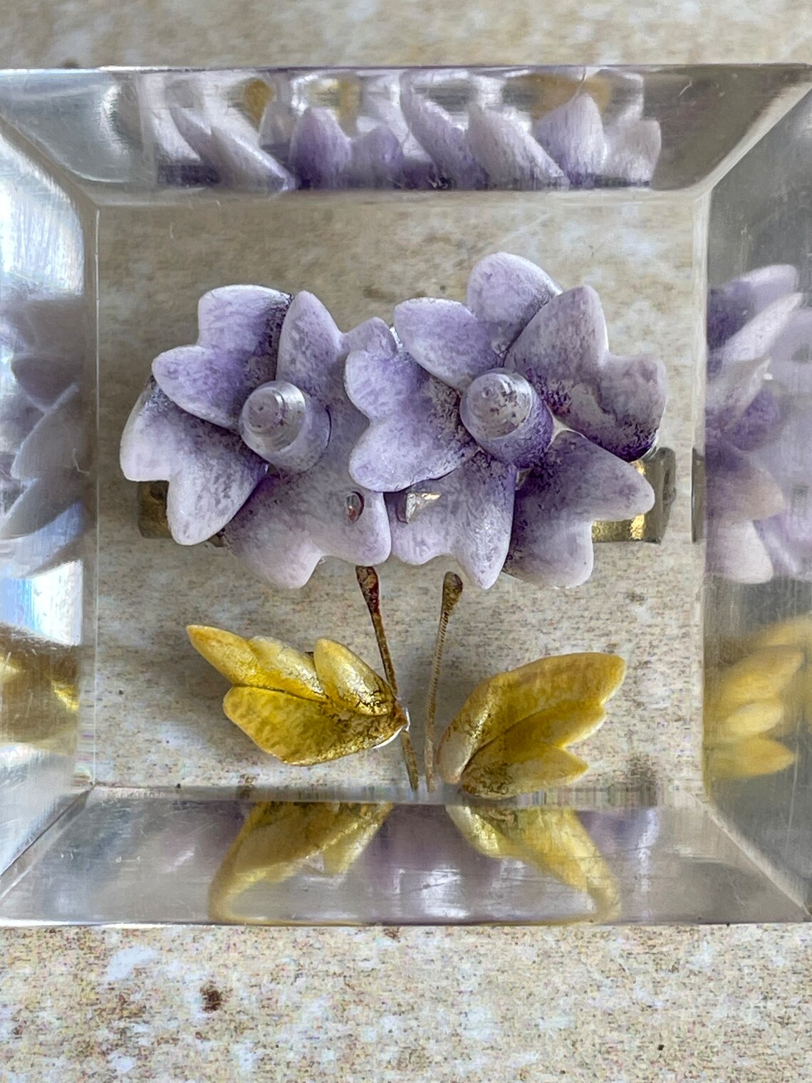 Lucite Reverse Carved Flower Brooch - Etsy