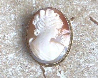 Vintage Italian Brass Carved Shell Cameo Brooch Pendant - Etsy