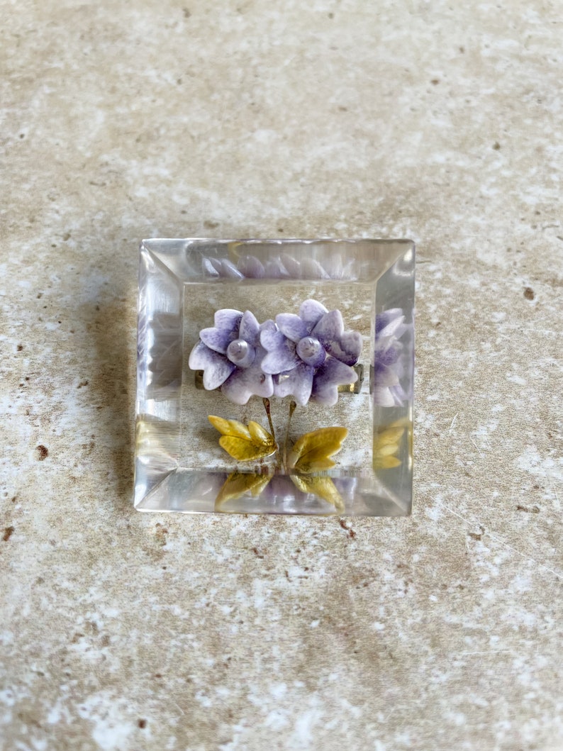 Lucite Reverse Carved Flower Brooch - Etsy