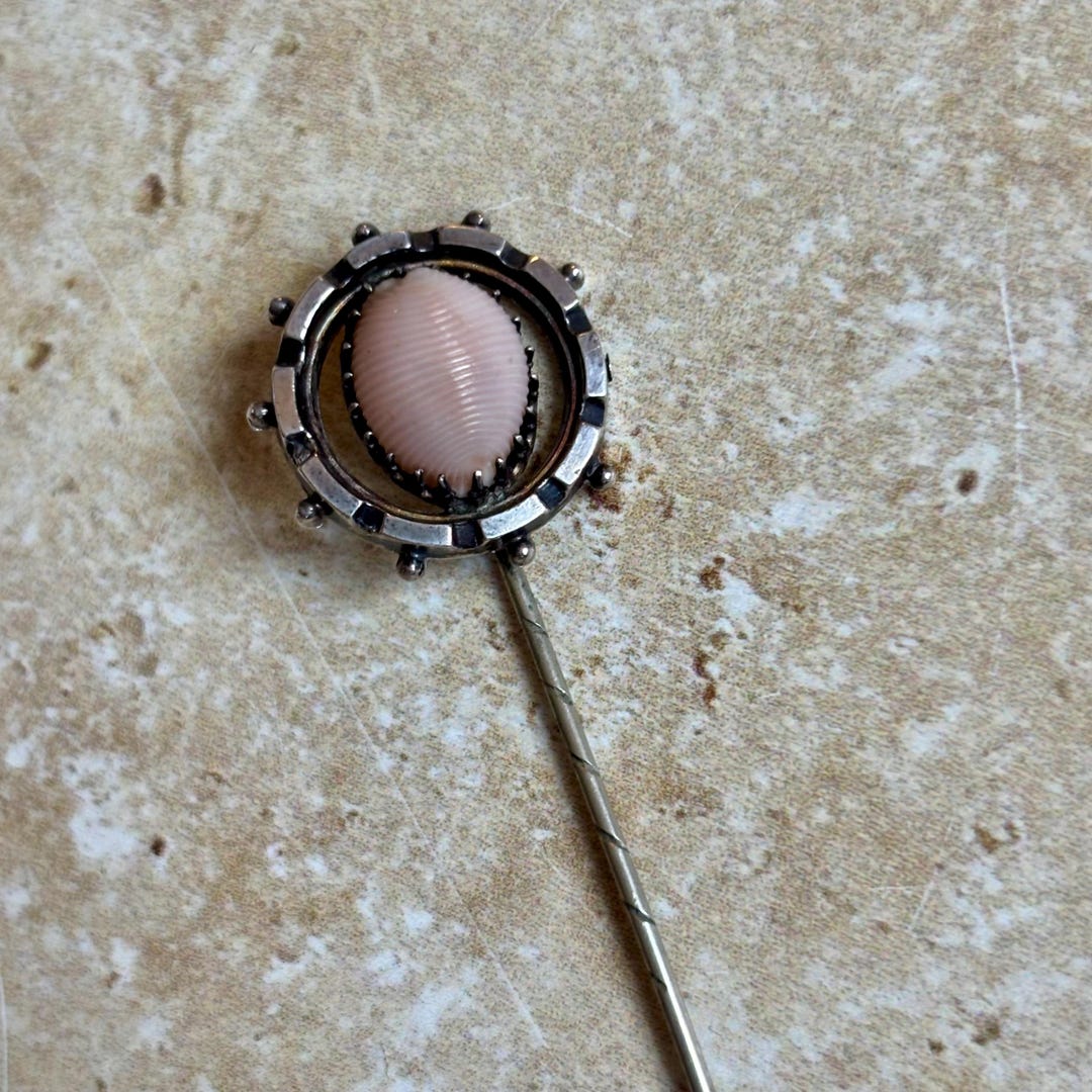 Vintage Silver Stick Pin With Tiny Pink Shell - Etsy