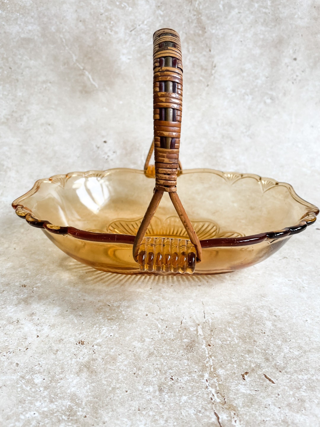 Amber Glass Bowl With Cane Handle - Etsy