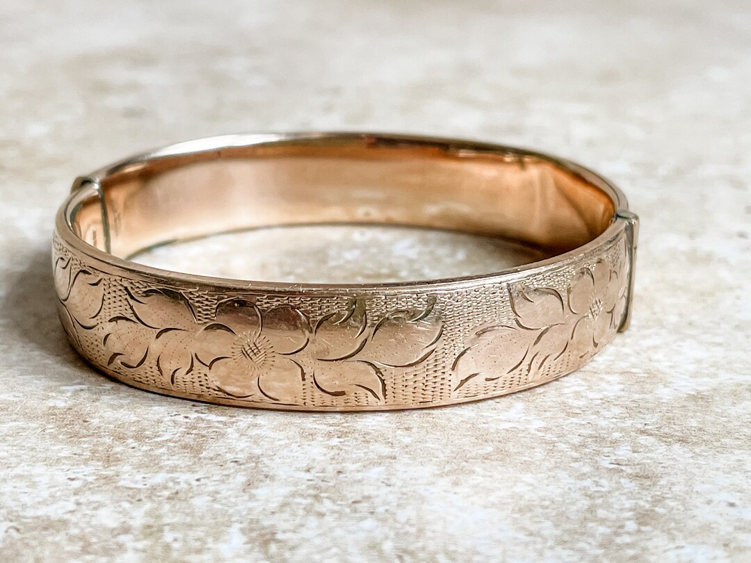 9ct Gold Metal Core Engraved Bangle - Etsy