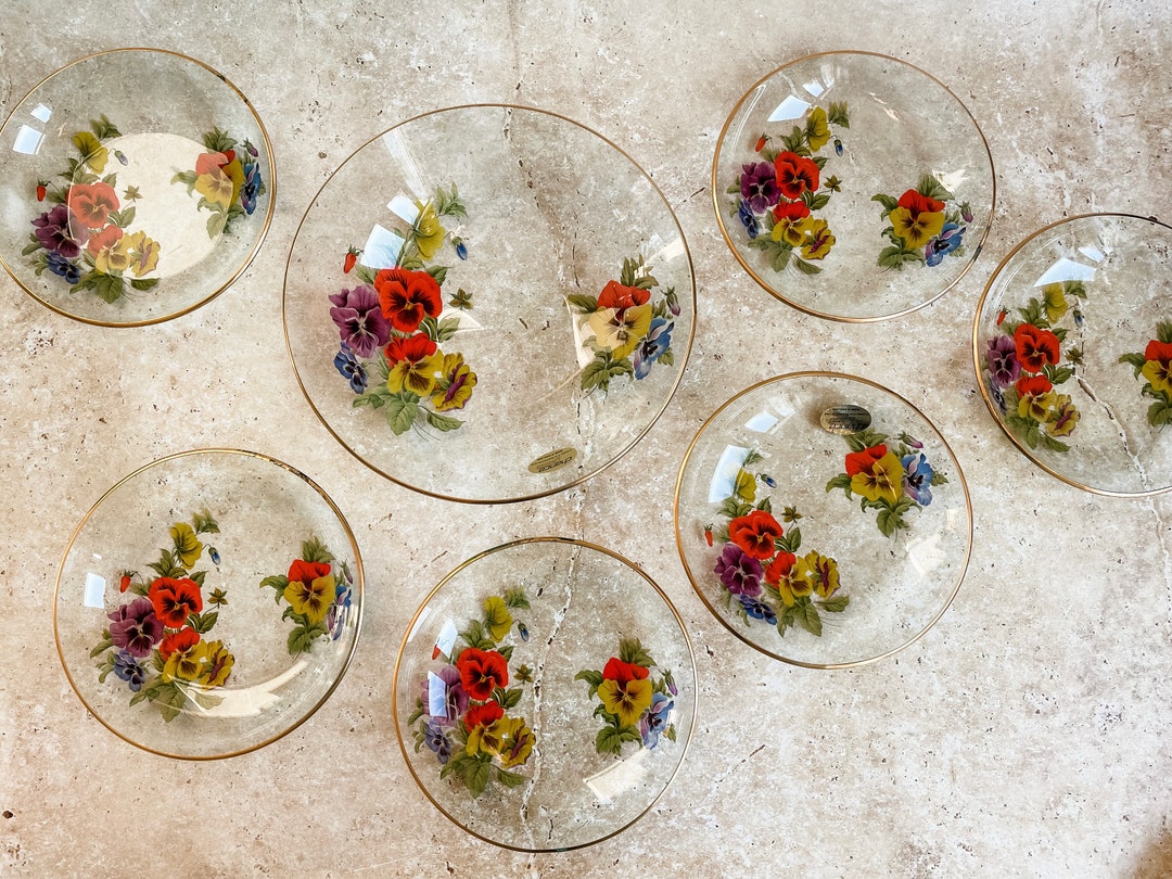 Chance Glass Pansy Bowl and 6 Dishes - Etsy