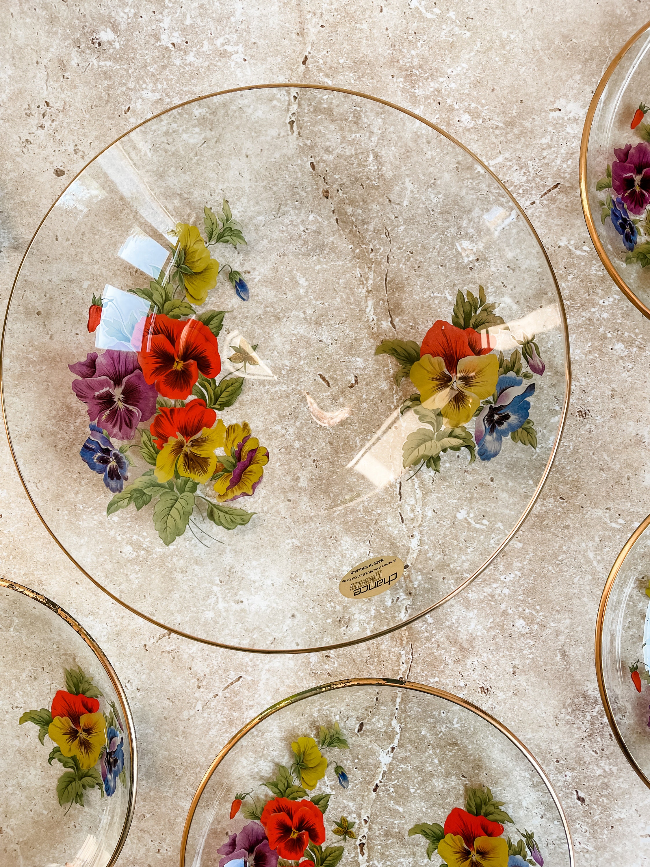 Chance Glass Pansy Bowl and 6 Dishes - Etsy