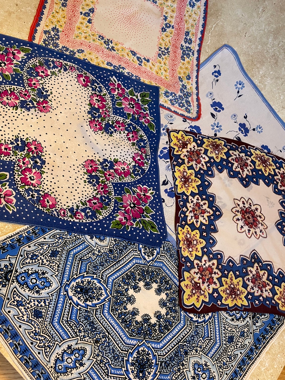 5 X Vintage Handkerchiefs - Etsy