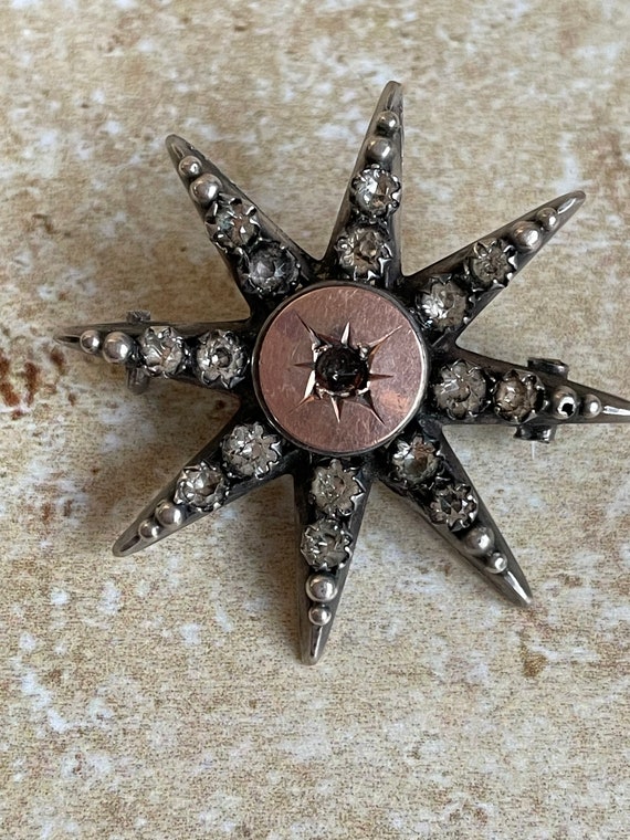 Victorian rolled gold silver and paste star brooch - Gem