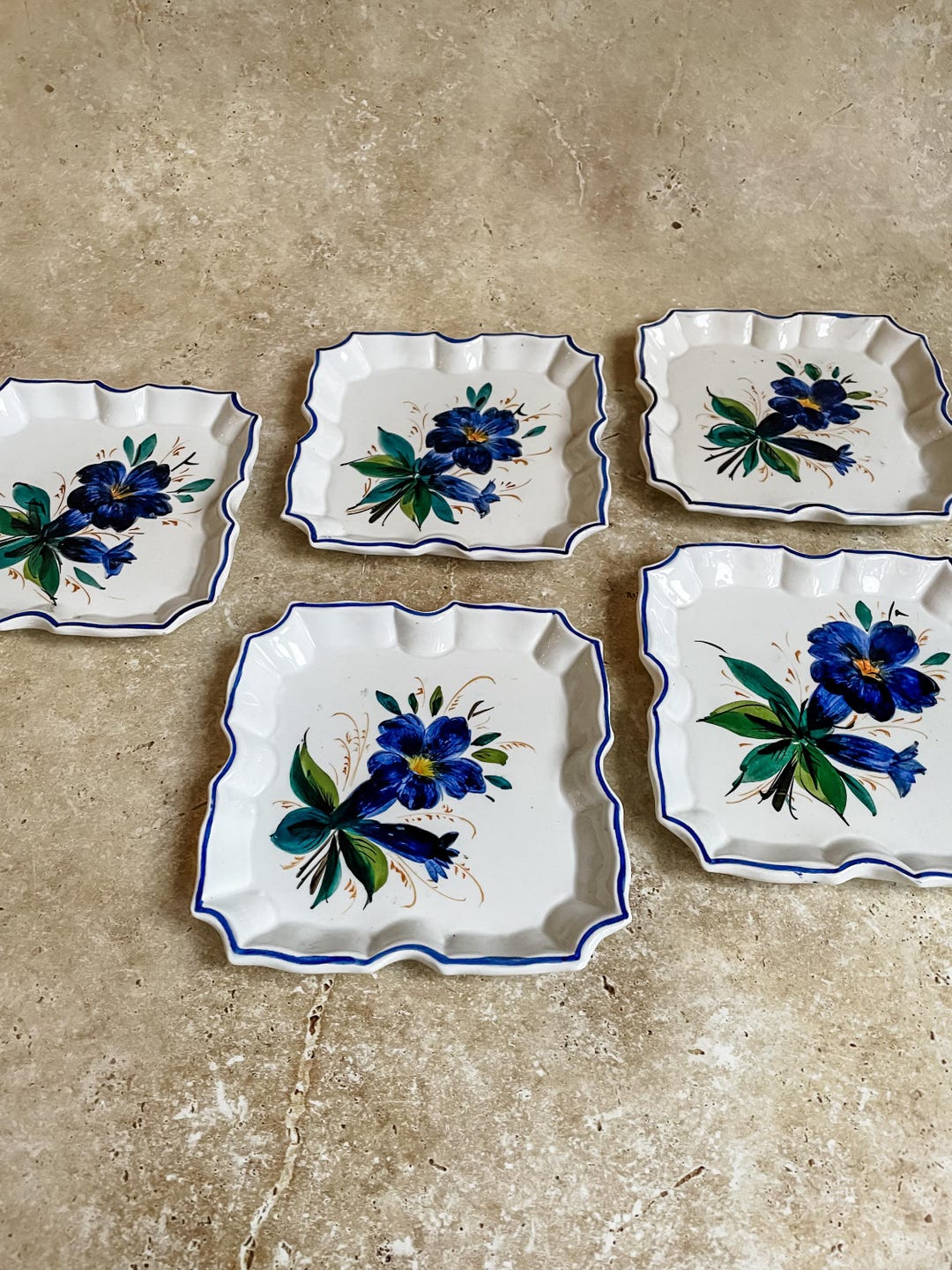 5 X Vintage Italian Hand Painted Square Side Plates or Serving Plates ...