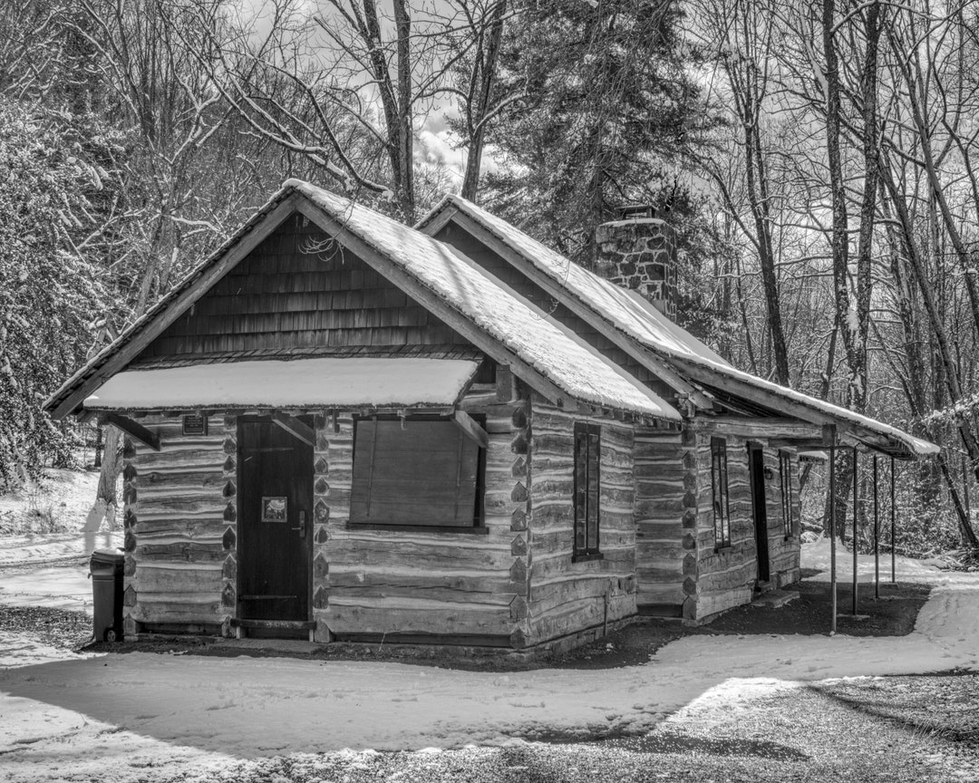 Snowy Log Cabin Photograph • Delaware County Winter Cabin • Black and ...