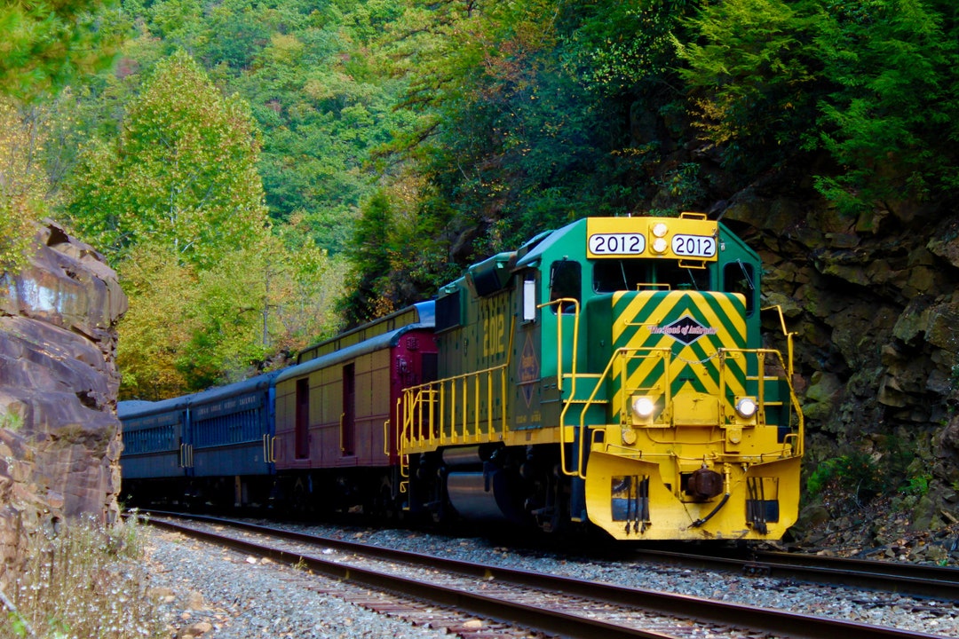 Art Print: Diesel Train Engine in the Autumn, a Metallic Color Railroad ...