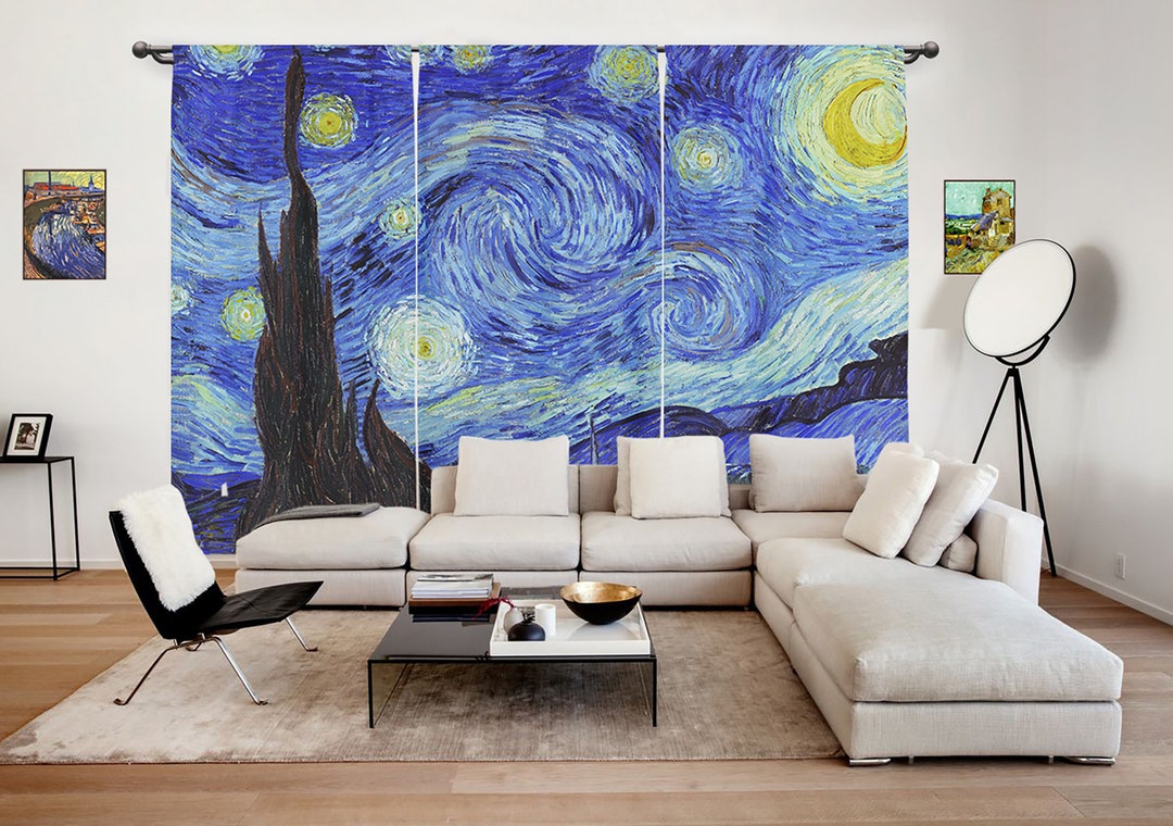 Van Gogh Starry Night, Window Curtain 3 Panel Blackout Curtain, Window ...