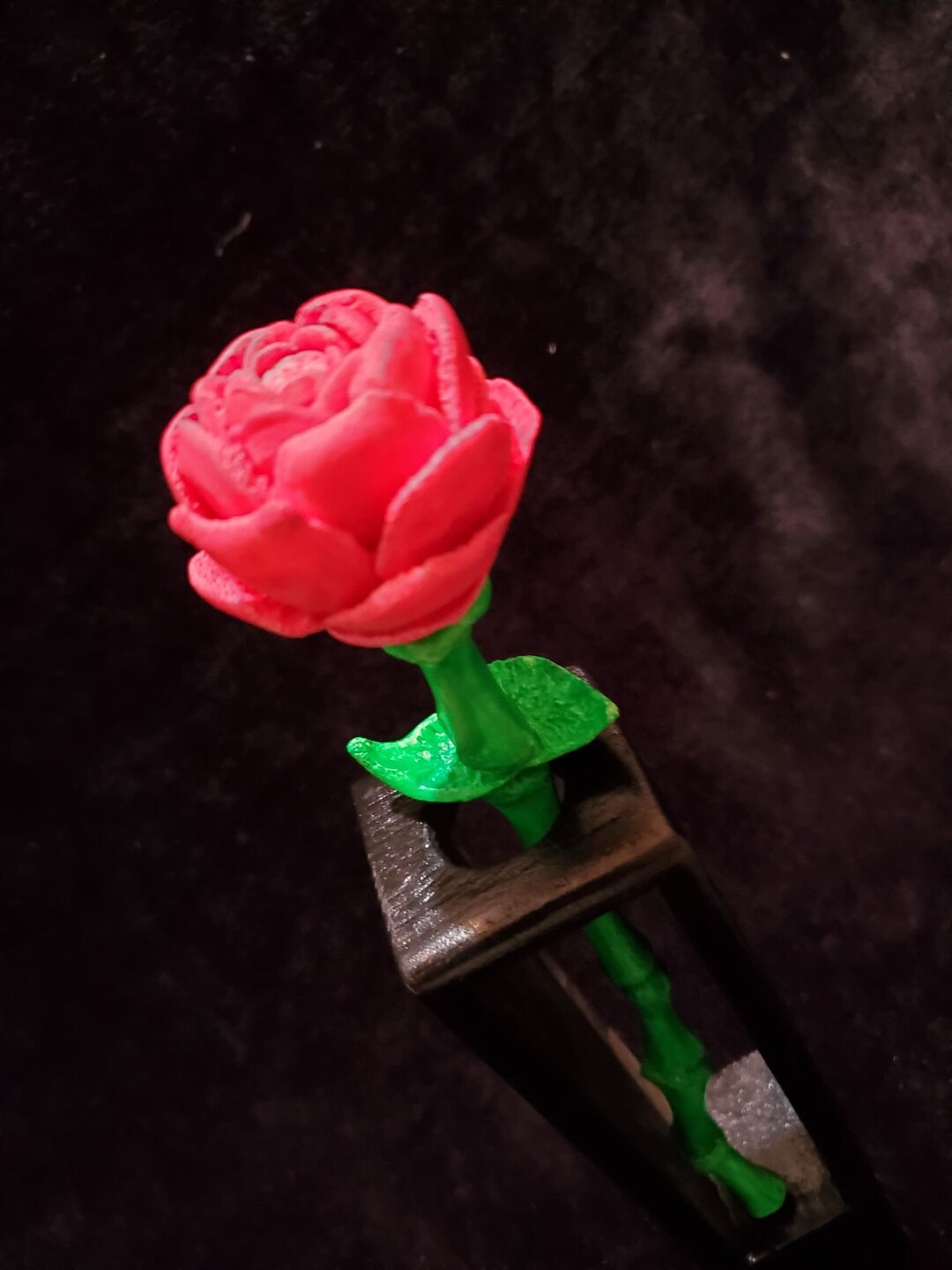 Pink Bone Rose Blossom With Green Stem Ox Tail Dark Floral Bone Flower ...