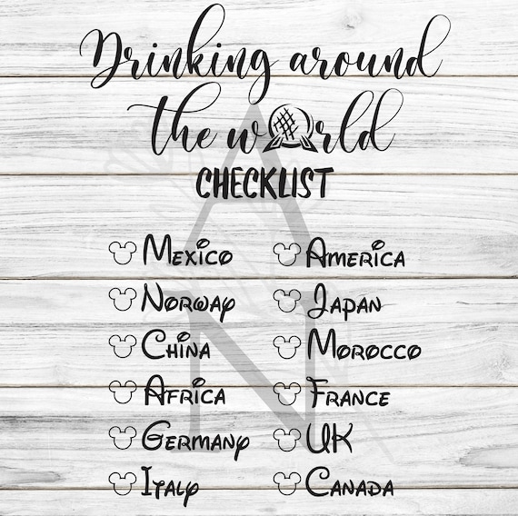 Epcot Drinking Around the World Checklist SVG / World Showcase - Etsy