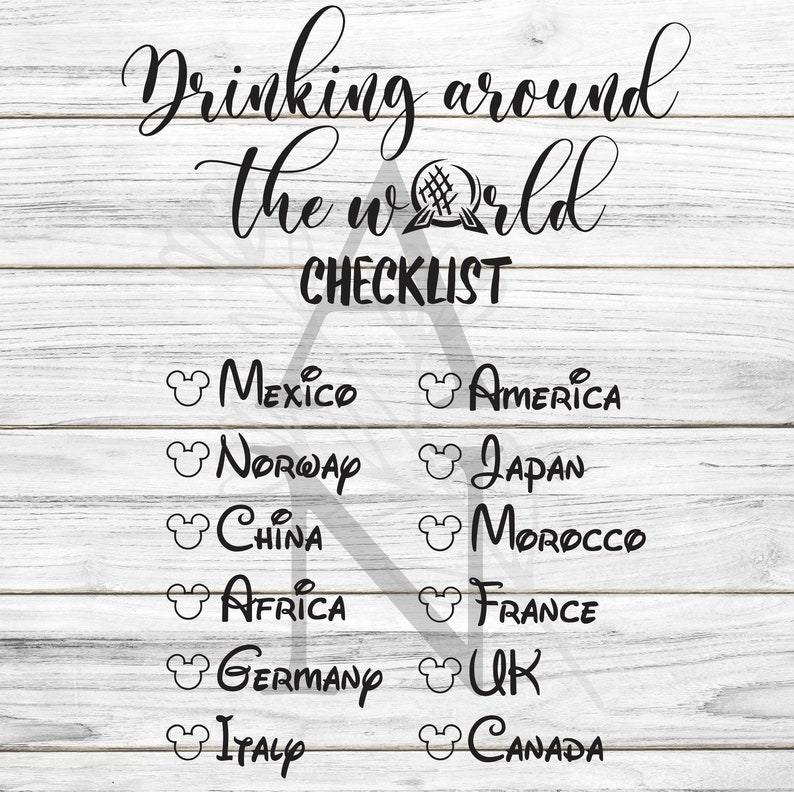 Epcot Drinking Around the World Checklist SVG / World Showcase - Etsy