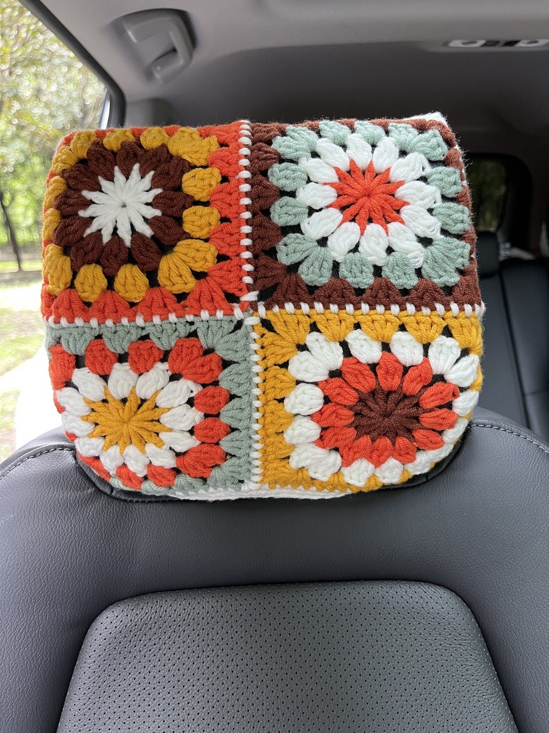 Crochet Car Headrest Cover: Granny Square Style - Etsy