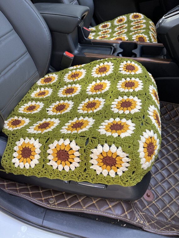 Car Seat Covers handmade Crochet Sunflower Car Seat Cover Front Bottom Seat Cushion Cover universal Fit Vehicles Sedans SUVS Vans Trucks Etsy