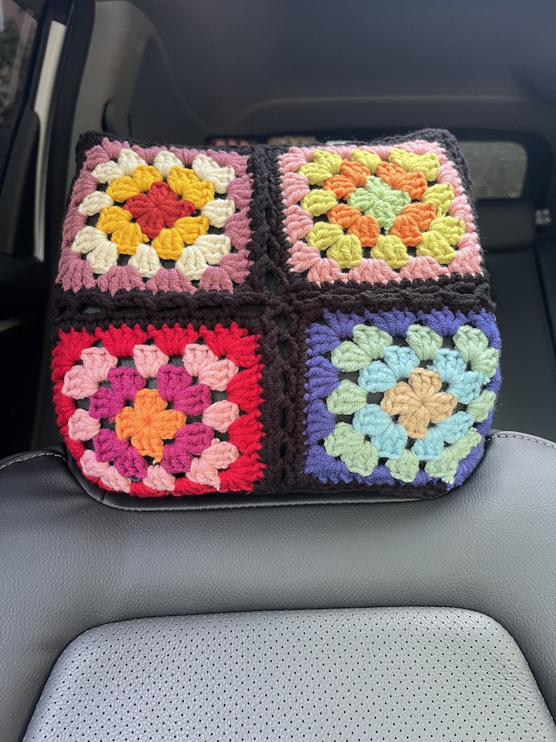 Crochet Granny Square Car Headrest Cover: Colorful Auto Accessory - Etsy