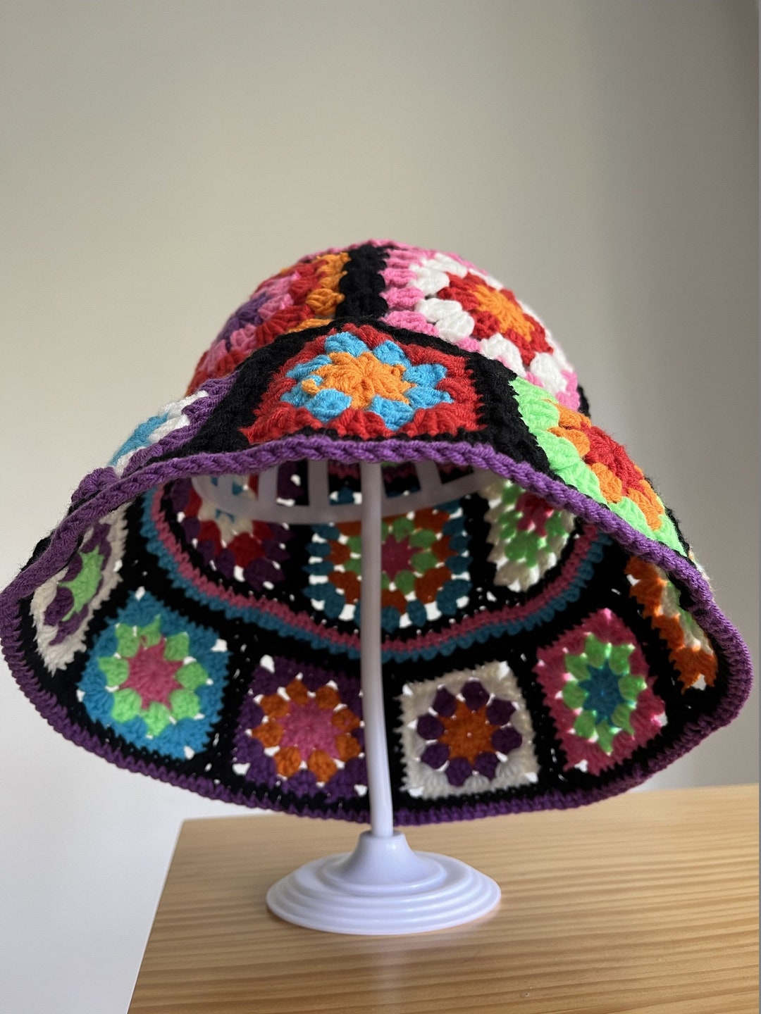 Handmade Straw Hat,granny Square Straw Hat, Straw Bucket Hat,crochet ...