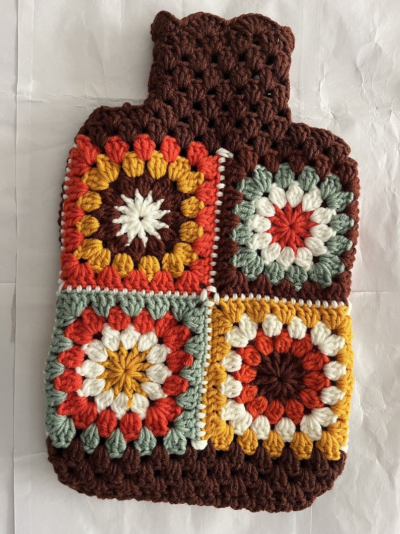 Handmade Crochet Hot Water Bottle Cover,granny Square Crochet Pattern ...