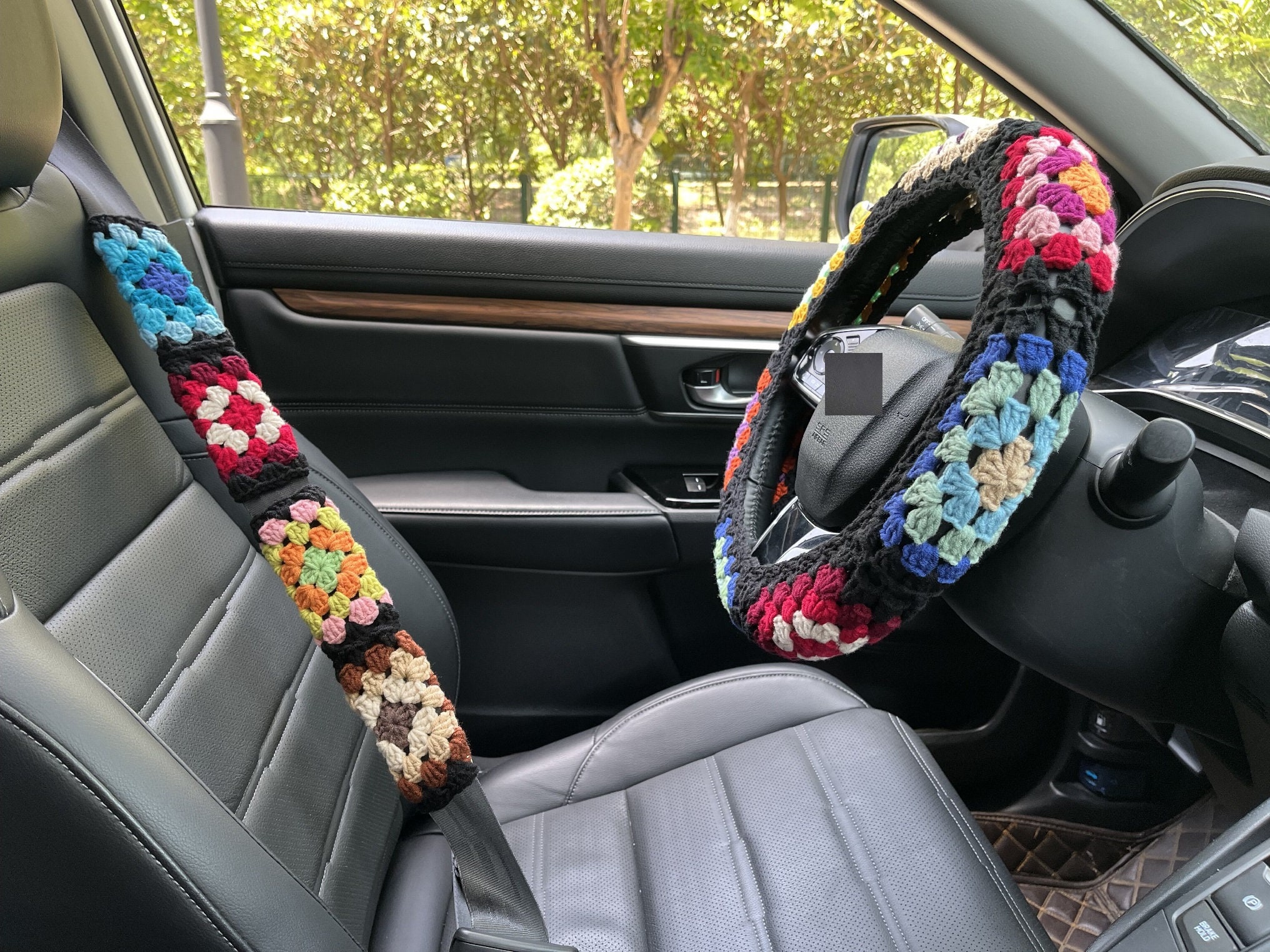 Steering Wheel Covergranny Square Colorful Steering Wheel - Etsy