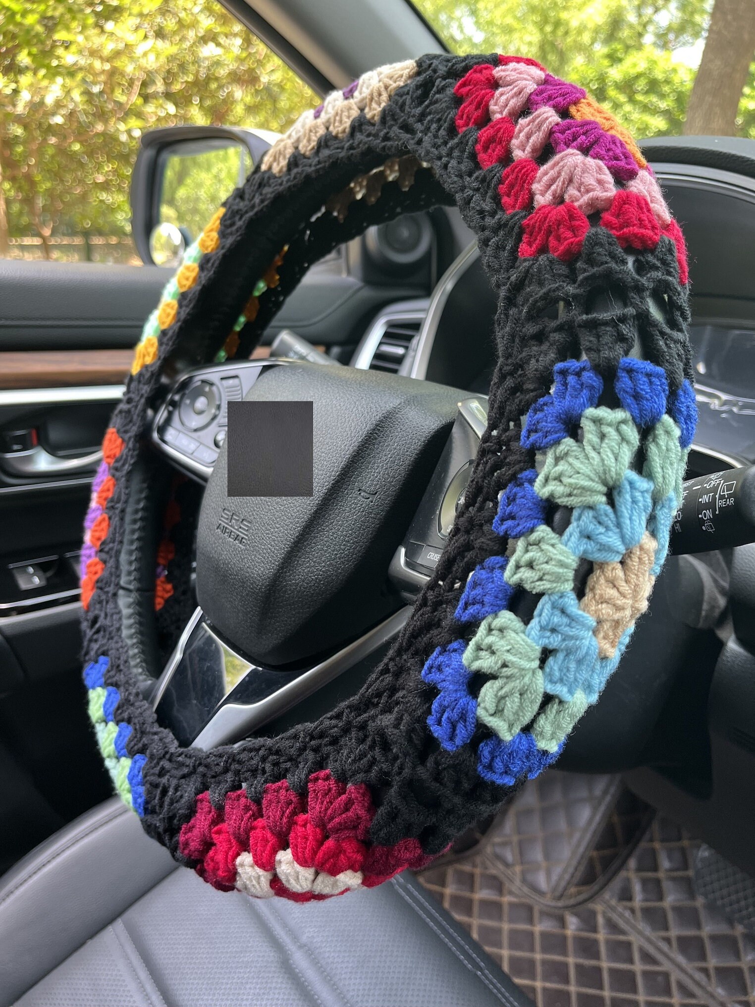 Steering Wheel Cover,crochet Granny Square Colorful Steering Wheel ...