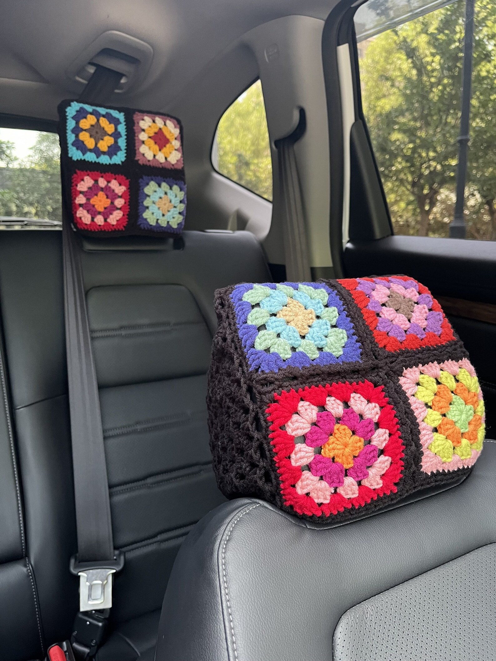 Crochet Granny Square Car Headrest Cover: Colorful Auto Accessory - Etsy